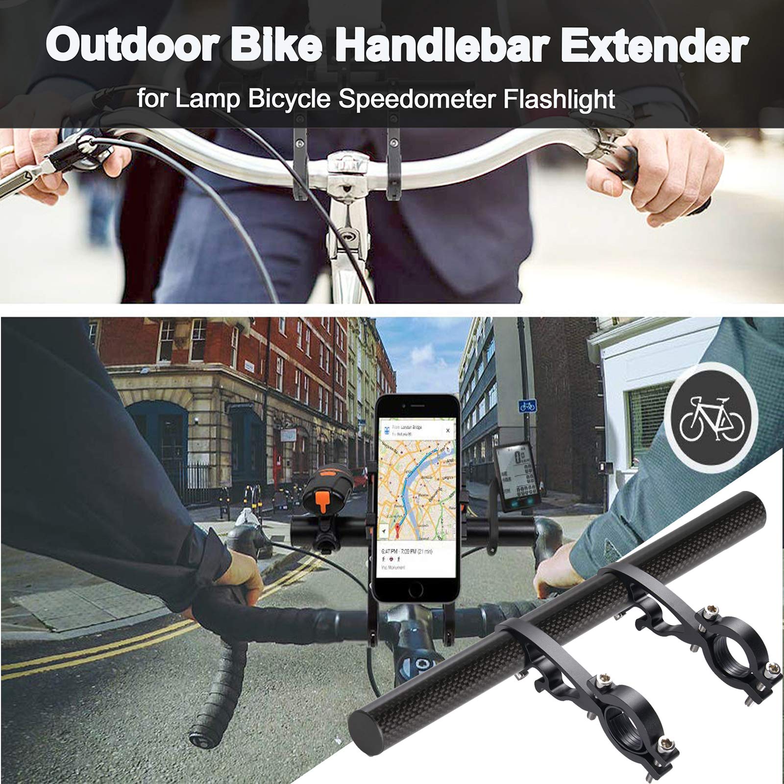 Yizhet Bike Handlebar Extension,Bicycle Handlebar Extender Multifunction Double Bike Handlebar Bracket Extender for Holding Bicycle Speedometer, GPS, Phone Mount Holder(25cm)