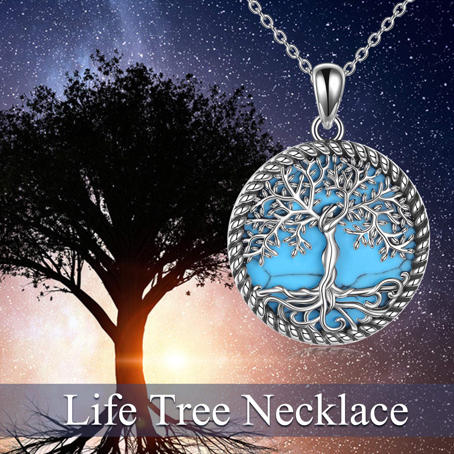 ONEFINITY Tree of Life Necklace Sterling Silver Turquoise Tree of Life Pendant Necklace Tree of Life Jewelry for Women Gifts