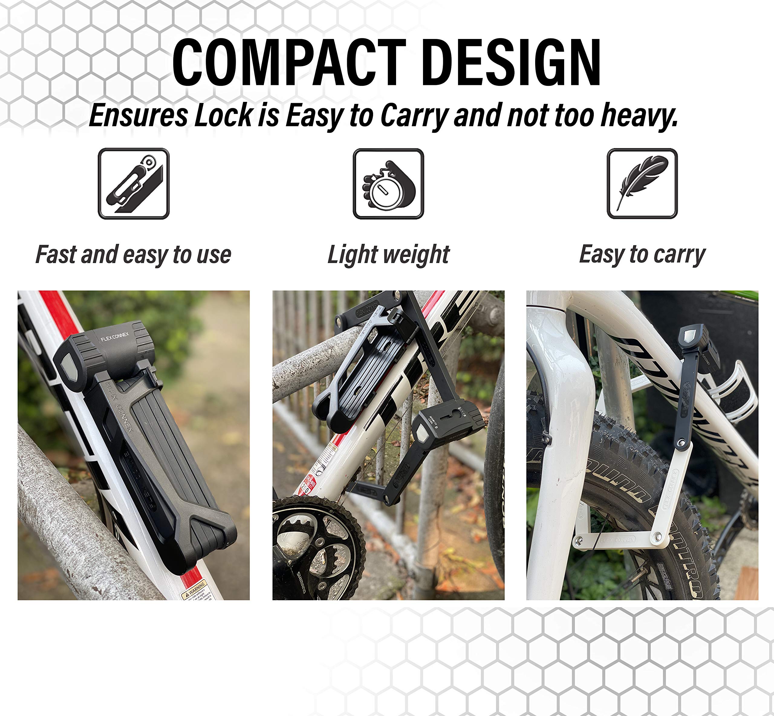 Flex Connex Compact Bike Lock Black | 35" Extreme Bike Lock - Heavy Duty Bicycle Security Chain Lock Steel Bars| Carrying Case Included (Black Ninja)