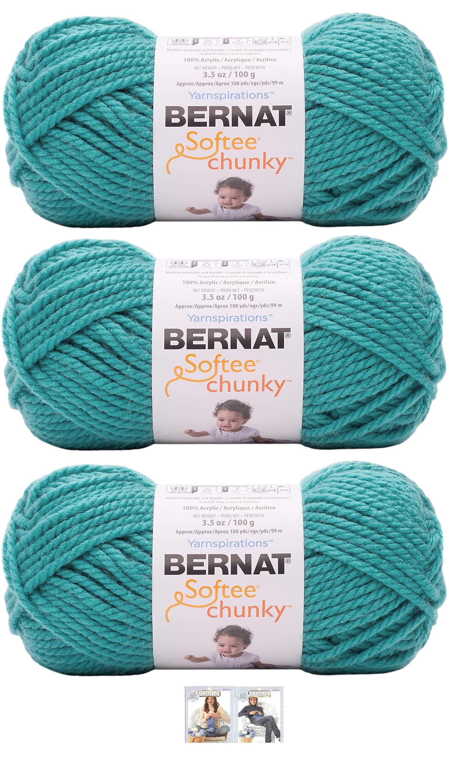 Bernat Softee Chunky Yarn Bundle Super Bulky Number 6, 3 Skeins (Light Jade)