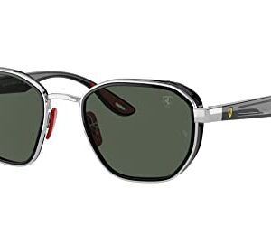 Ray-Ban RB3674M Scuderia Ferrari Collection Round Sunglasses, Silver/Dark Green, 51 mm