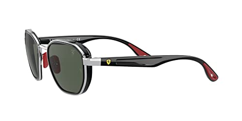 Ray-Ban RB3674M Scuderia Ferrari Collection Round Sunglasses, Silver/Dark Green, 51 mm