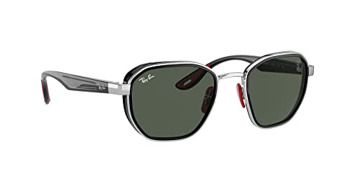 Ray-Ban RB3674M Scuderia Ferrari Collection Round Sunglasses, Silver/Dark Green, 51 mm