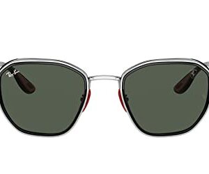 Ray-Ban RB3674M Scuderia Ferrari Collection Round Sunglasses, Silver/Dark Green, 51 mm