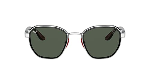 Ray-Ban RB3674M Scuderia Ferrari Collection Round Sunglasses, Silver/Dark Green, 51 mm