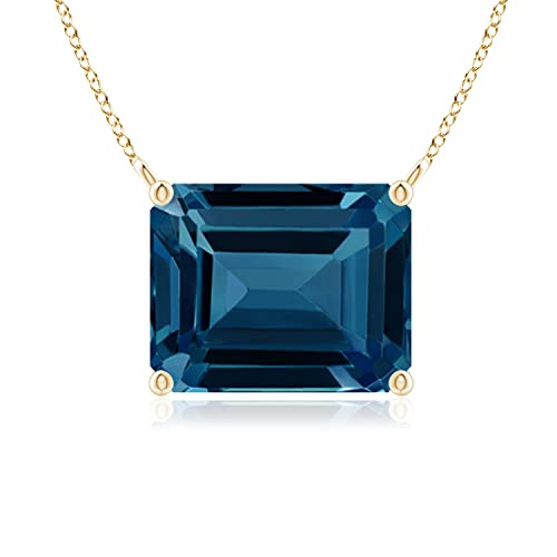 Angara Natural London Blue Topaz Solitaire Pendant Necklace for Women in 14K Yellow Gold (Grade-AAAA | 10x8mm) December Birthstone Jewelry Gift for Women | Birthday | Wedding | Anniversary