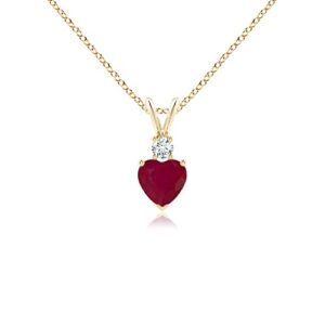 angara natural ruby heart pendant necklace with diamond in 14k yellow gold for women with 18" chain (5mm weight-0.55ct) | july birthstone jewelry gift for women | wedding anniversary