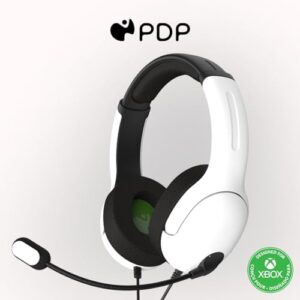 pdp gaming airlite headset with noise-cancelling mic, licensed microsoft series x|s, xbox one accessories, pc/windows 10/11, lightweight wired power stereo headphones - white