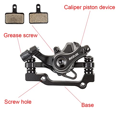 BUCKLOS Mountain Bike disc Brake Caliper with 160mm Adapter, Bicycle Mechanical Aluminum Alloy Brake Calipers, Front/Rear Caliper fit e-Bike Road Bike Folding Bicycles