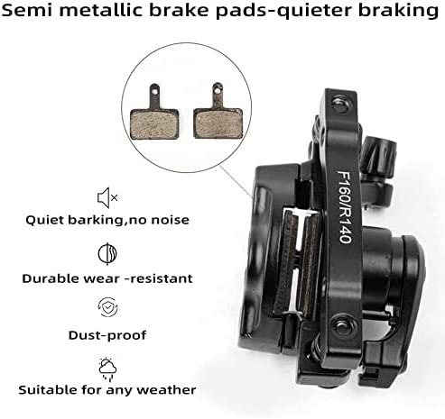 BUCKLOS Mountain Bike disc Brake Caliper with 160mm Adapter, Bicycle Mechanical Aluminum Alloy Brake Calipers, Front/Rear Caliper fit e-Bike Road Bike Folding Bicycles