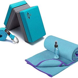 Heathyoga Yoga Sets - Yoga Blocks and Strap Set, Non Slip Yoga Towel with Silicone Coating Layer, Free Carry Bag and Spray Bottle