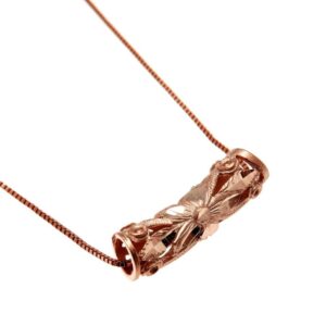 Arthur's Jewelry 14k solid rose gold Hawaiian diamond cut scroll horizontal barrel pendant