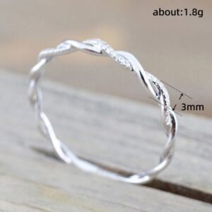 KUYIUIF Fashion Ring Sterling Silver Plated Stack Twisted Ring Twist Ring Stackable Diamond Rings for Women (6)