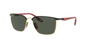 ray-ban rb3673m scuderia ferrari collection square sunglasses, black on gold/dark green, 56 mm