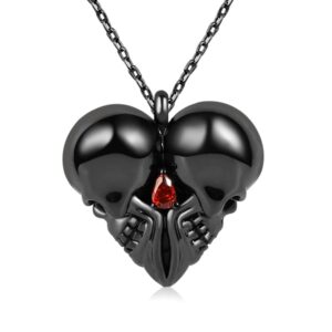 gnoce skull heart necklace 925 sterling silver black plated pendant necklace with adjustable chain jewelry gift for women