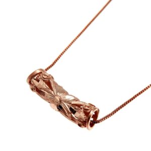 Arthur's Jewelry 14k solid rose gold Hawaiian diamond cut scroll horizontal barrel pendant