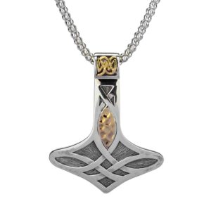 keith jack jewelry, thor's hammer large pendant 18" necklace, sterling silver & 10k gold