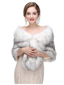 earent women's faux fur shawls and wraps 1920s bride wedding fur scarf bridal fur stoles for brides and bridesmaids (white+black)