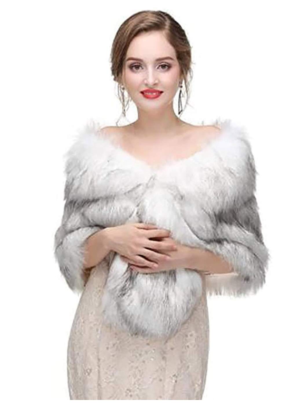 EARENT Women's Faux Fur Shawls and Wraps 1920s Bride Wedding Fur Scarf Bridal Fur Stoles for Brides and Bridesmaids (White+Black)