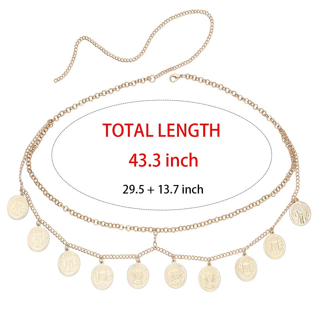 Nicute Boho Coin Waist Chain Layered Body Belly Chains Summer Rave Body Jewelry for Women and Girls (Gold)