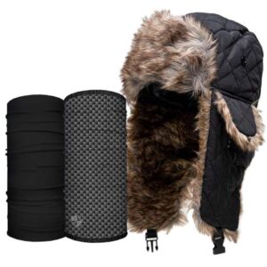 s a company trapper hat winter hats for men & women | faux fur hat with 2 fleece ski masks included (tactical frost)