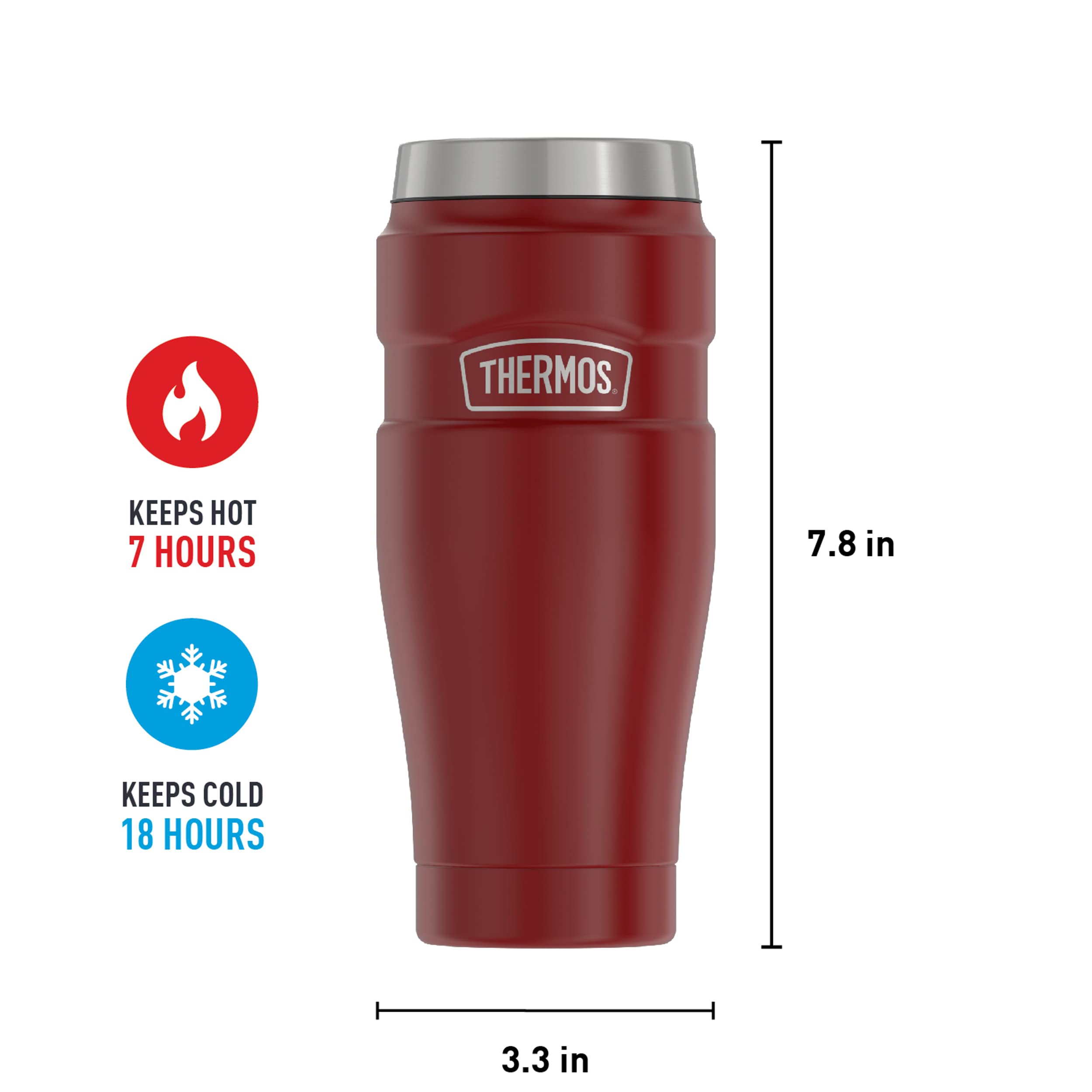 THERMOS Stainless King Vacuum-Insulated Travel Tumbler, 16 Ounce, Rustic Red