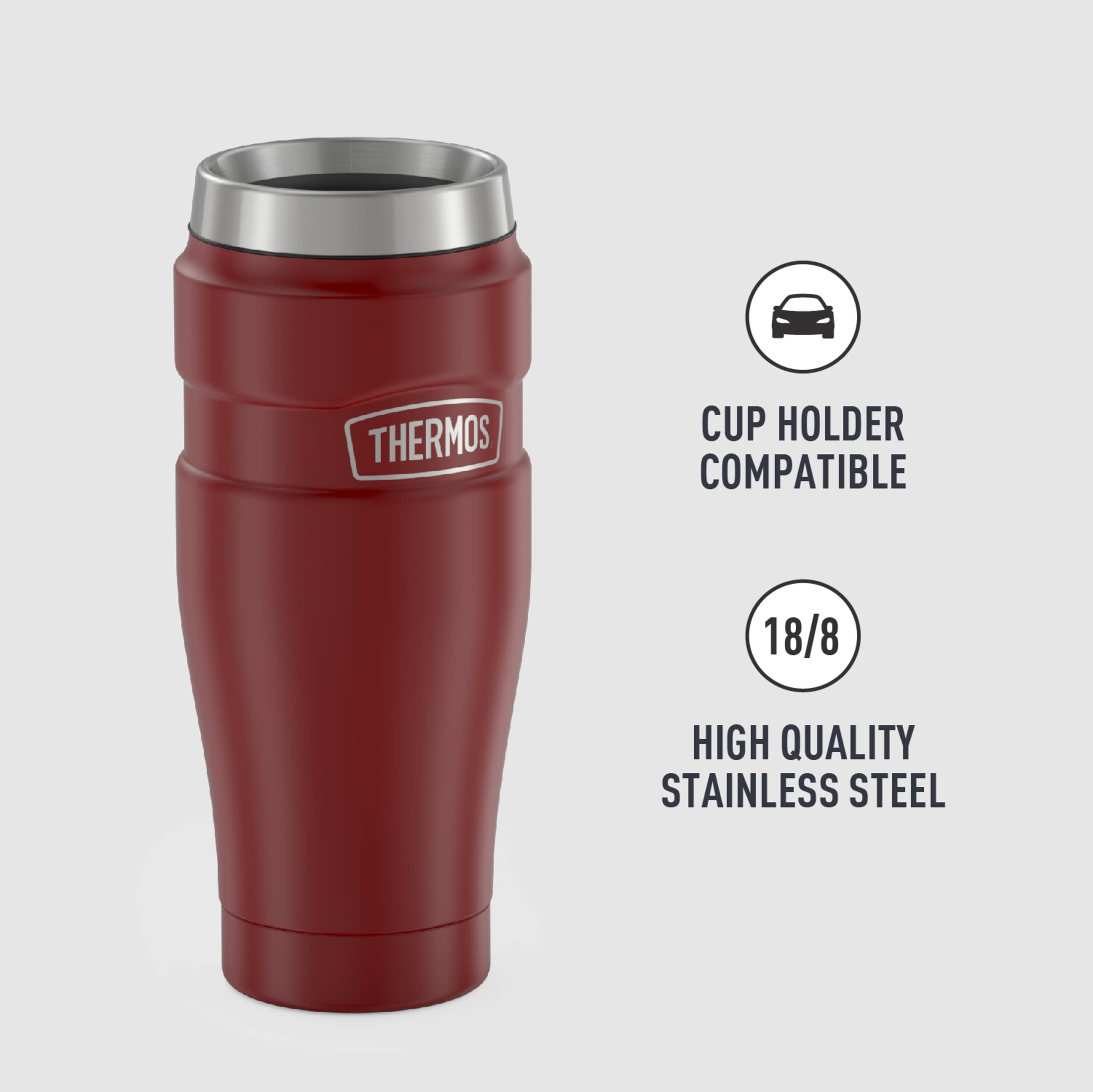 THERMOS Stainless King Vacuum-Insulated Travel Tumbler, 16 Ounce, Rustic Red