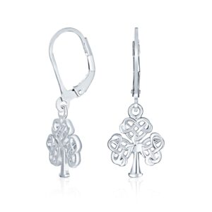 delicate petite irish triquetra open heart shape celtic knot good luck shamrock clover dangle earrings lever back .925 sterling silver