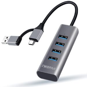 twopan usb 3.0 hub, ultra slim 4 port usb data hub splitter for laptop, macbook pro/air, imac, ipad pro, chromebook, xps, iphone 15, galaxy s23, usb flash drives, keyboard, mouse, mobile hdd