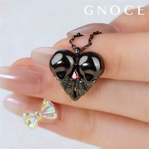 GNOCE Skull Heart Necklace 925 Sterling Silver Black Plated Pendant Necklace with Adjustable Chain Jewelry Gift for Women