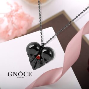 GNOCE Skull Heart Necklace 925 Sterling Silver Black Plated Pendant Necklace with Adjustable Chain Jewelry Gift for Women