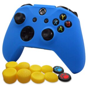 fottcz anti-slip soft silicone cover skin set for microsoft xbox one controller which 1pcs blue controller skin + 8pcs thumb grip caps