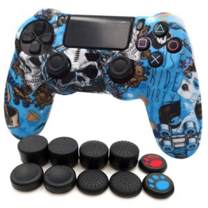 fottcz anti-slip soft silicone cover skin set for playsation 4 controller (alias wireless dualshock 4) which 1pcs controller skin + 8pcs thumb grip caps - girl