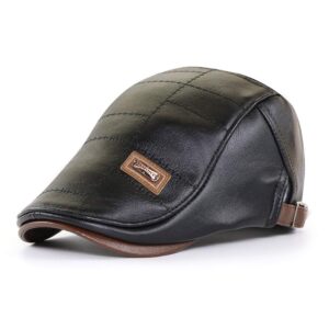 govicta men adjustable pu leather ivy cap newsboy hat fishing hat for men black