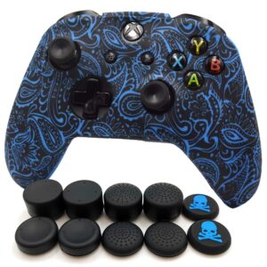 fottcz anti-slip soft silicone cover skin set for microsoft xbox one controller which 1pcs blue clover controller skin + 8pcs thumb grip caps