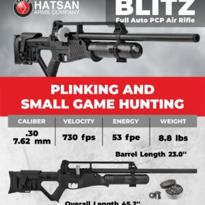 Hatsan Blitz Full Auto PCP .30 Cal 730 fps 53 FPE w/ 16-Shots 2 Magazines Air Rifle with Included Wearable4U 100x Paper Targets and 100x .30cal Pellets Bundle