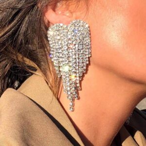 earent tassel rhinestone earrings jewelry silver sparkly dangling fringe earring long chandelier wedding prom earring for women