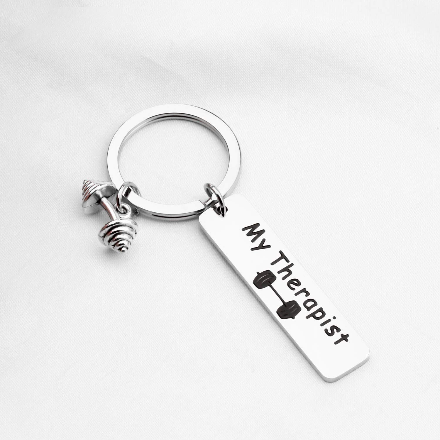 PLITI Funny Workout Weight Lifting Lifter Gifts Bodybuilding Dumbbell Gift Weightlifting Therapist Gifts Fitness Gifts Weight Loss Gifts My Therapist (Barbell) Keychain (My Therapist barbell)