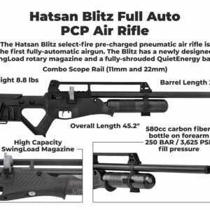 Hatsan Blitz Full Auto PCP .30 Cal 730 fps 53 FPE w/ 16-Shots 2 Magazines Air Rifle with Included Wearable4U 100x Paper Targets and 100x .30cal Pellets Bundle