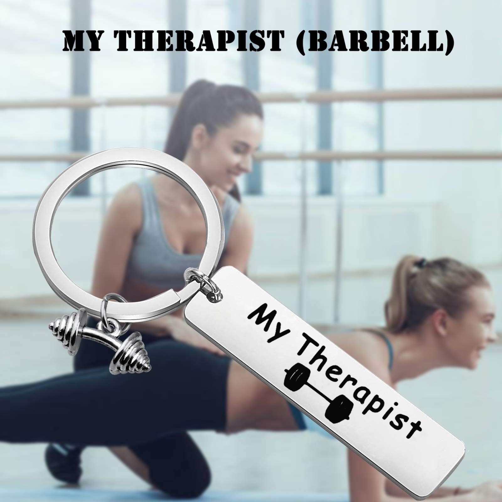 PLITI Funny Workout Weight Lifting Lifter Gifts Bodybuilding Dumbbell Gift Weightlifting Therapist Gifts Fitness Gifts Weight Loss Gifts My Therapist (Barbell) Keychain (My Therapist barbell)