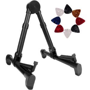 eison folding guitar stand,lightweight adjustable floor guitar holder with 8 guitar picks,portable a frame aluminium music stand for acoustic electric guitars, bass, violin, ukulele, mandolin,banjo