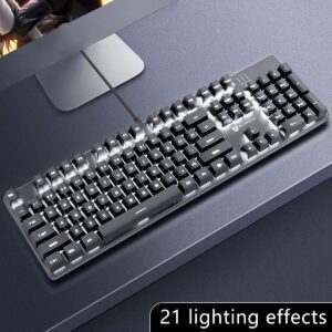 Merdia Mechanical Keyboard Gaming Keyboard | Brown Switch White Backlit Keyboard | 104 Keys US Layout | Wired Gaming Keyboard | Hot Swappable Mechanical Keyboard | PC Gaming Keyboards (Black)