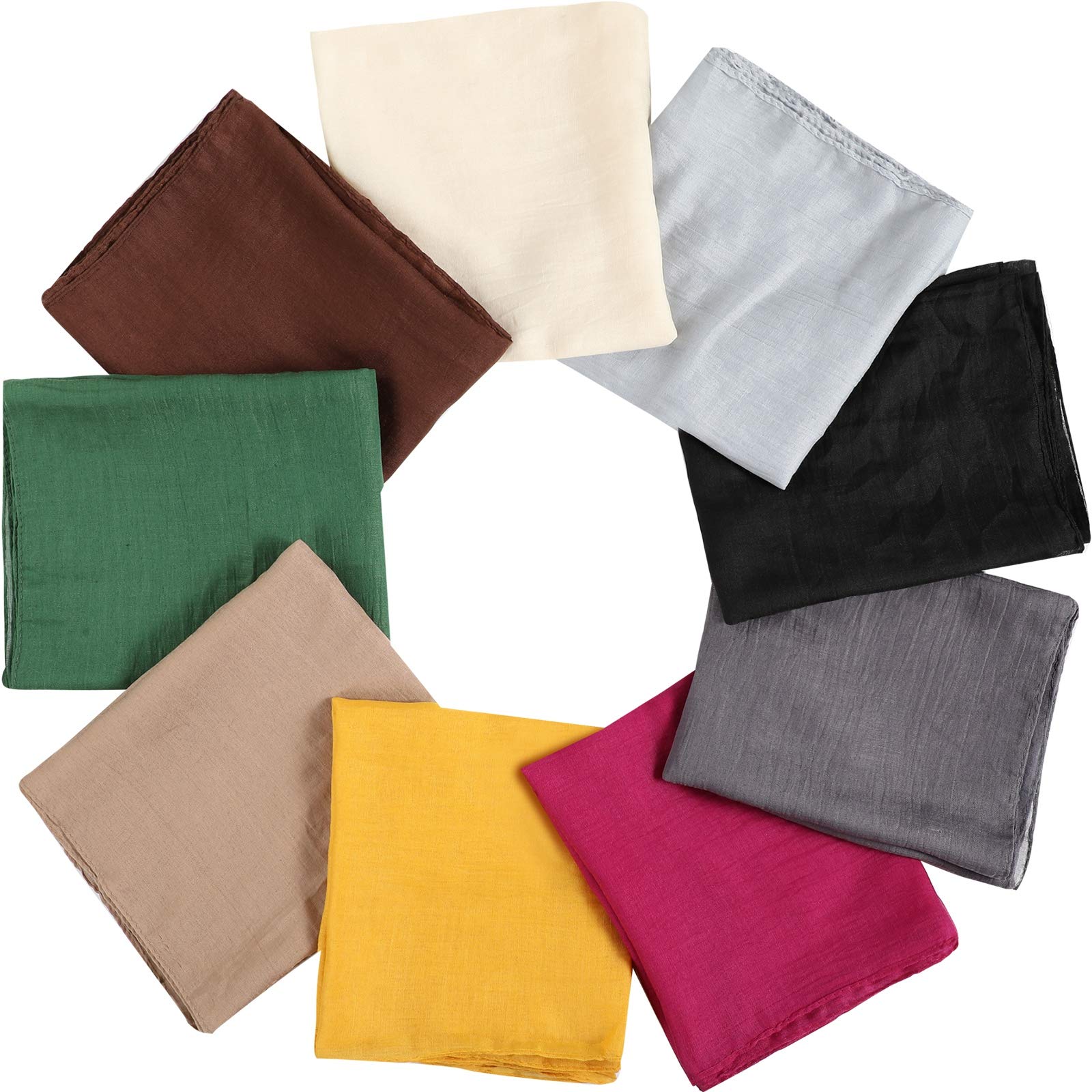 Patelai 9 Pieces Women Scarf Shawl Wrap Head Scarves Big Head Scarf Soft Linen Scarf, Candy Color