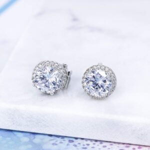 YOQUCOL Bright 10mm Cubic Zirconia Clip On Earrings Crystal Round Non Pierced Stud For Women