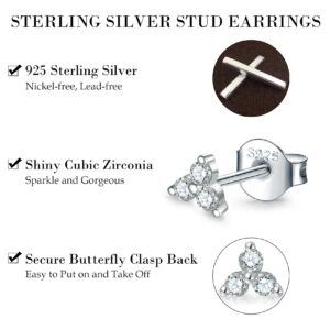 EPIRORA Sterling Silver Stud Earrings for Women- 3 Pairs Hypoallergenic White Gold Plated Small Cubic Zirconia Flower Cartilage Earring Set (3mm/4mm/5mm)