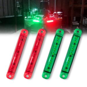 vvfled 4pcs boat navigation lights, stern lights for boats, marine led strip lights for boat lights bow and stern for for yacht fishing pontoon boat sailboat kayak bass boat vessel(red & green)