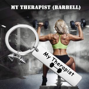 PLITI Funny Workout Weight Lifting Lifter Gifts Bodybuilding Dumbbell Gift Weightlifting Therapist Gifts Fitness Gifts Weight Loss Gifts My Therapist (Barbell) Keychain (My Therapist barbell)