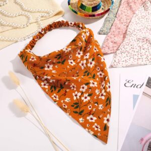 Syhood 6 Pcs Floral Elastic Hair Bandanas Boho Scarf Headband Chiffon Head Kerchief Turban with Hair Clips for Women(Classic Floral Patterns)