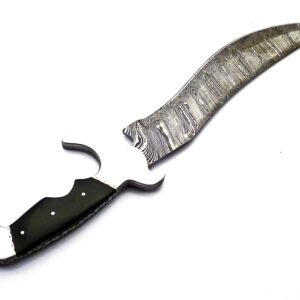 Skokie Knives Custom Hand Made Damascus Steel Hunting Knife Handle Bull Horn With Steel Bolster Bowie Black (NB)