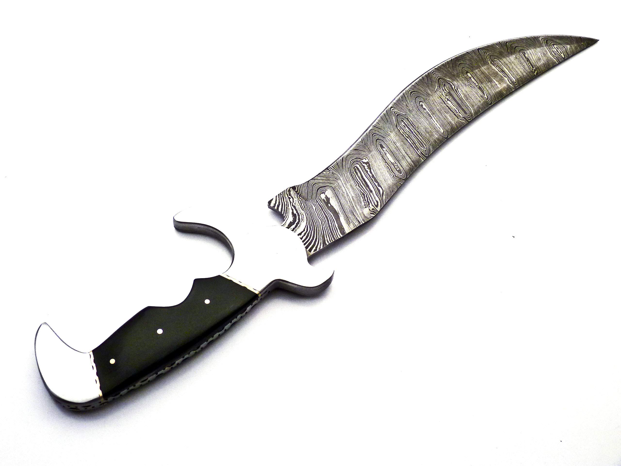 Skokie Knives Custom Hand Made Damascus Steel Hunting Knife Handle Bull Horn With Steel Bolster Bowie Black (NB)